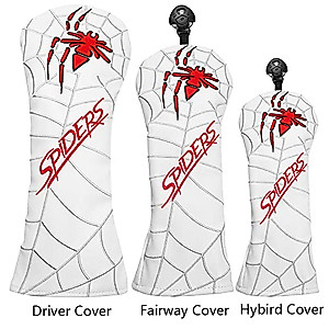 PU Leather Spider Embroidery Golf Club Head Covers for Taylormad Driver Fairway Woods Hybird (White Driver Cover)