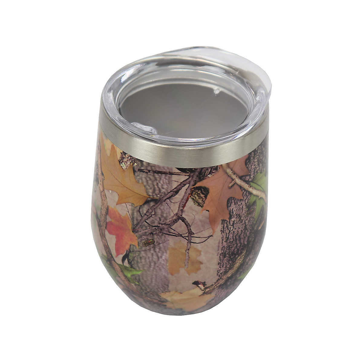 Rivers Edge Products 10 Oz Insulated Wine Tumbler With Lid, Stainless Steel Stemless Wine Glass, Hot or Cold Tea and Coffee Tumbler, Spill-Proof Insulated Cup for Travel, Camo