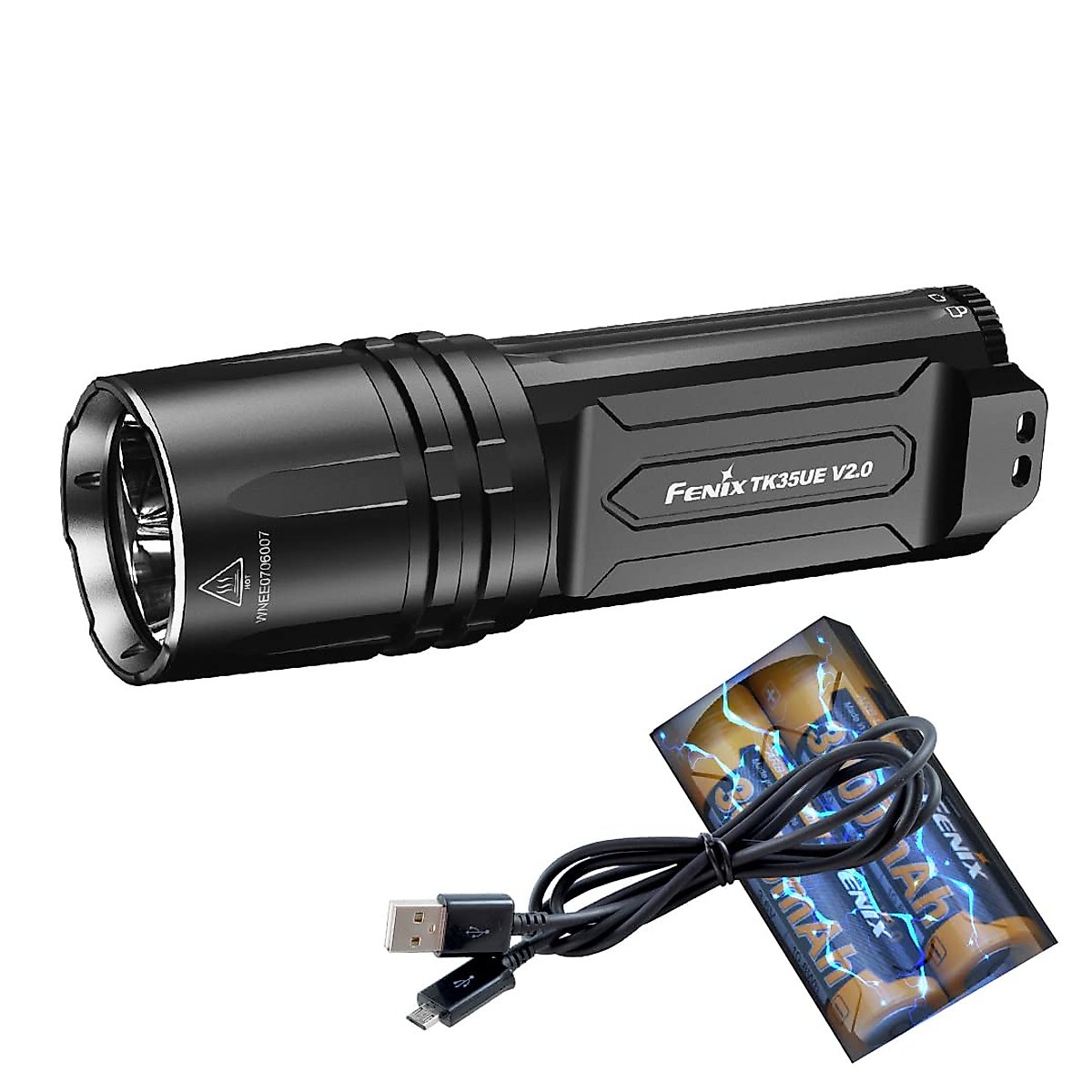 Fenix TK35UE V2.0 (TK35UEV2) 5000 lumens Tactical Flashlight with Batteries and a LumenTac USB Charger Set