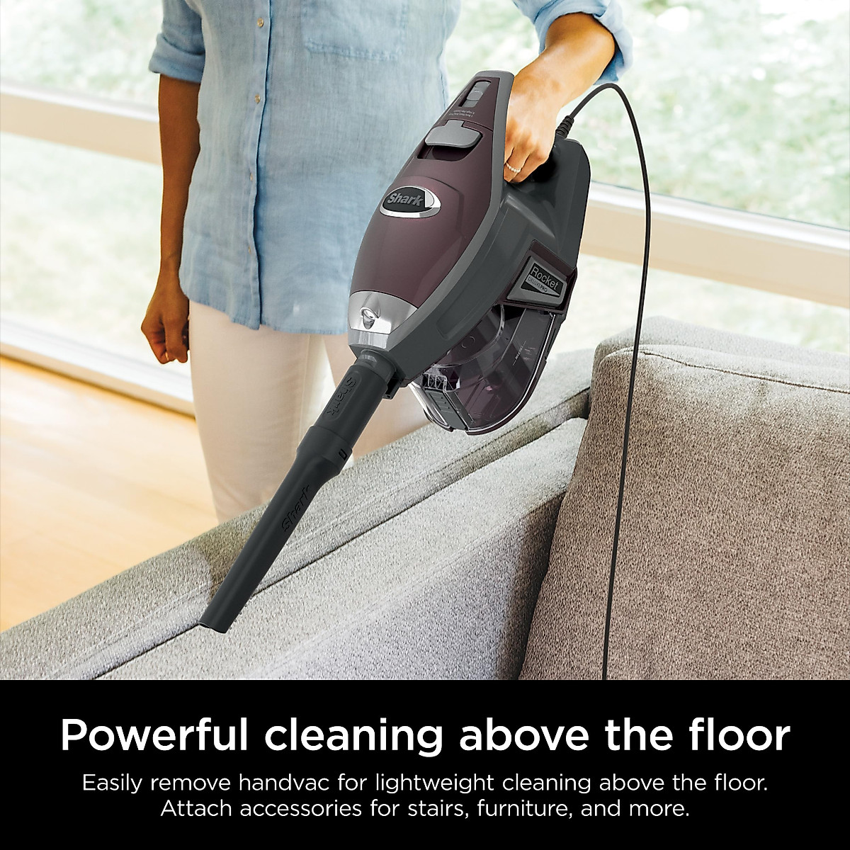 Shark HV322 Rocket Deluxe Pro Corded Stick Vacuum with LED Headlights, XL Dust Cup, Lightweight, Perfect for Pet Hair Pickup, Converts to a Hand Vacuum, with Pet Attachments, Bordeaux/Silver