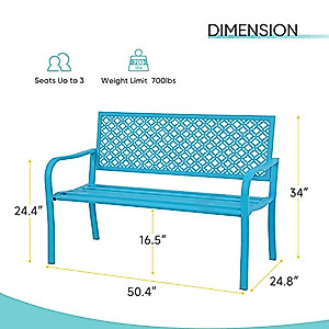 Verano Garden Outdoor Patio Bench Rust-Resistant Metal Park Bench with Armrest, Blue Garden Bench for Yard, Porch, Park, Lawn