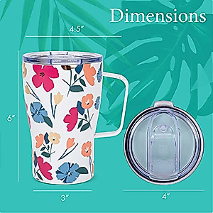 Mary Square Darling Daisy Pink Floral 14 ounce Stainless Steel Curved Travel Tumbler with Lid