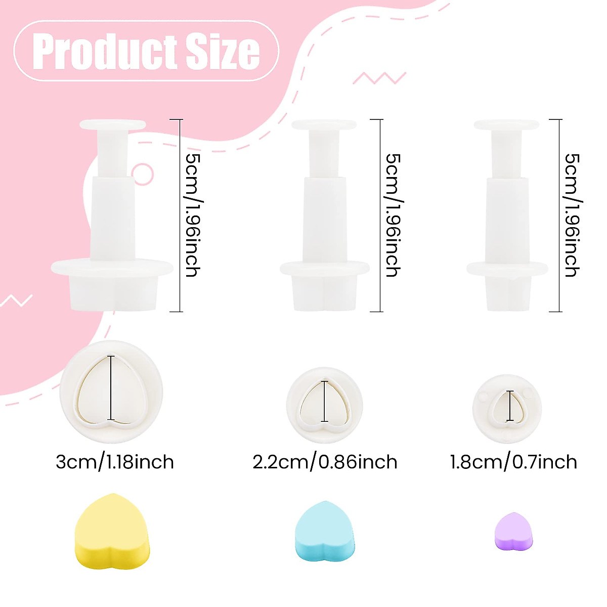 FVVMEED 3 Pieces Heart Biscuit Cutters Plunger Cutter Cookie Stamps Fondant Molds White Flower Embossing Spring Mold Printed Presses Mooncake Cupcake Gum Paste Sugar Craft Decorating Baking Tool