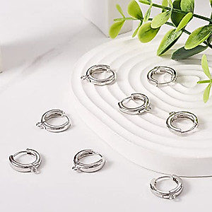 Fashewelry 10Pcs Leverback Ear Wires with Hang Loop Chunky Polished Circle Huggie Hoop Earrings Platinum Plated Piercing Ring Clip Stud Earring Hook for Dangle Earring Making 16x15mm