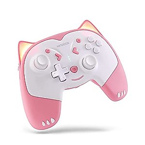 KINVOCA Wireless Controller for Nintendo Switch/Switch Lite, Cute Pro Controller with Turbo, Motion, Vibration, Wake-Up, Headphone Jack and Breathing Light - Pink