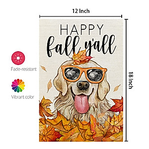 CROWNED BEAUTY Fall Golden Retriever Leaves Garden Flag 12x18 Inch Small Double Sided Burlap Welcome Thankful Dog Yard Flag for Outside