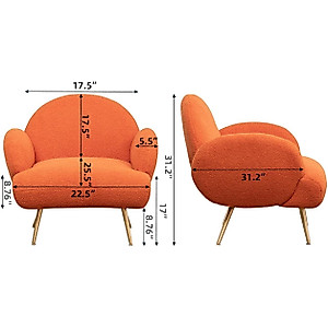AISALL Accent Chair Orange with Golden Metal Legs,Reading Chair for Bedroom Comfy, Boucle Sherpa Chair for Living Room, Bedroom, Side Chair