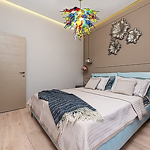 Alioth Hand Blown Glass Art Chandelier Ceiling Light Hanging Pendant Chandelier Modern Light Fixture for Bedroom,Living Room,Dining Room (24x20)