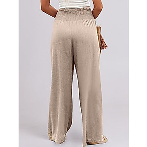 ANRABESS Women Linen Palazzo Pants Summer Boho Wide Leg High Waist Casual Lounge Pant Trousers with Pocket 1091mixing-S