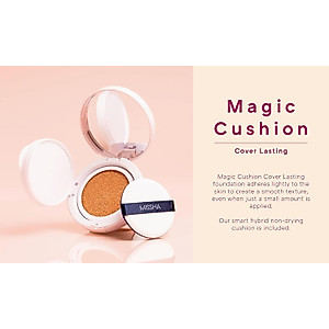 MISSHA Magic Cushion Foundation No.21 Light Beige for Bright Skin, Flawless Coverage,Dewy Finish,Easy Application for All Skin Types