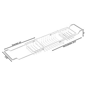 Basicwise Expandable Metal Bathtub Caddy with, Rubber Handles, Chrome (QI003491)