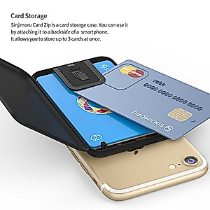 Sinjimoru Phone Card Holder Stick-on Phone Card Case, Phone Wallet Credit Card Holder on Back of Phone with up to 3 Cards and Cash Storage. Card Zip Black
