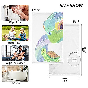 Jucciaco Watercolor Cute Turtle Cotton Towels for Bathroom, Soft Absorbent Hand Towel Set of 2 for Yoga Gym Kitchen Decorative, 16x28 inch