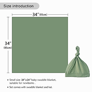 Aijoviko Newborn Swaddle Blanket with Hat Set Baby Swaddle Set Hospital Receiving Blankets for Girls Boys(Olive,35"*35")