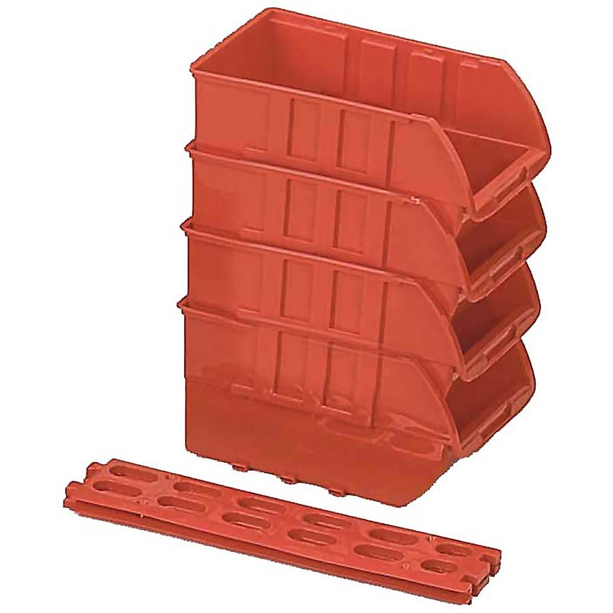 BIN BUDDY 4 Piece Stackable Storage Bins | Size Per 9.5" (24.1 cm) x 6" (15.2 cm) x 5" (12.7 cm) | Multipurpose Organizational Tool | Durable Red Plastic