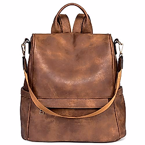 CLUCI Leather Backpack for Women Anti-theft Fashion Ladies Travel Backpack Purse Vintage Large Shoulder Bags Two-Toned Brown
