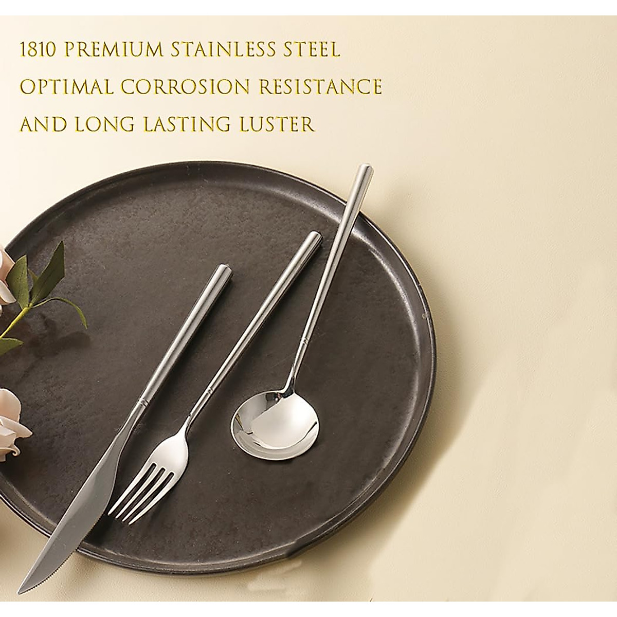 Thomaso 24 Piece Round Flatware Set for 8,18/10 Stainless Steel Premium Cutlery With Unique Tapered Handles Design,Silver Forks and Spoons Silverware Set,Mirror Polished,Dishwasher Safe