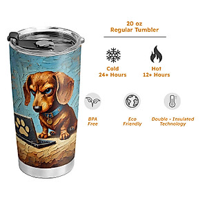 ORCAE 20oz Funny The Deadline Dachshund Tumbler, Gifts for Dachshunds Lovers, Friends, Colleagues Gifts, Stainless Steel Double Wall Vacuum Insulated Coffee Mug, Travel Cup with Lid - F