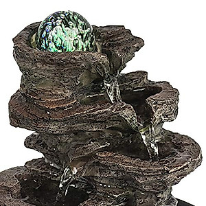 Ferrisland 4-Tier Tabletop Water Fountain with Cascading Rock Waterfall and LED Lights for Office Home Décor