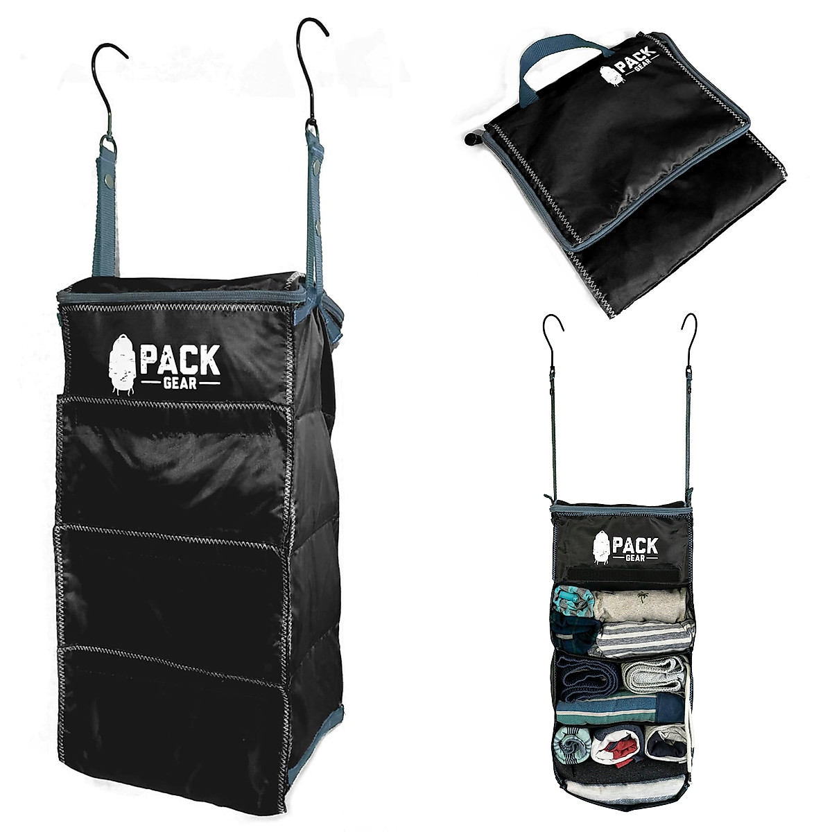 Pack Gear Hanging Luggage Organizer - Our Carry On Closet Insert Fits Any Carry-On - Our Hanging Luggage Organizer Uses Velcro to Allow Quick Access to your Clothes (Solid Black)