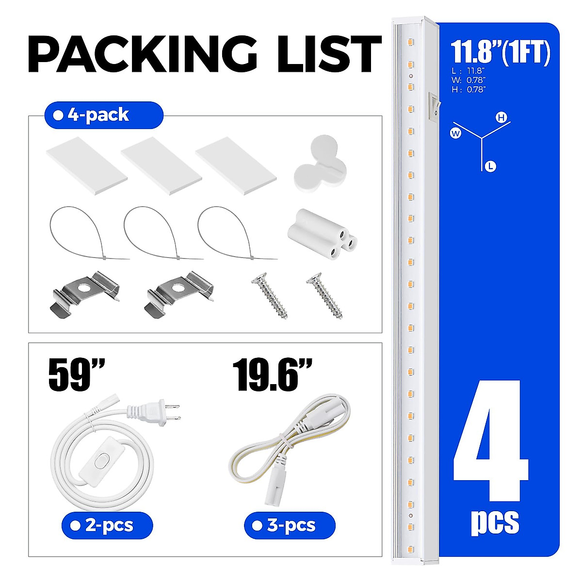 Barrina Grow Light for Indoor Plants, Full Spectrum Sunlight, 1ft Grow Lamp, LED Grow Light Bulbs, T5 Grow Light Strip, Plug and Play, Pinkish White, 4-Pack