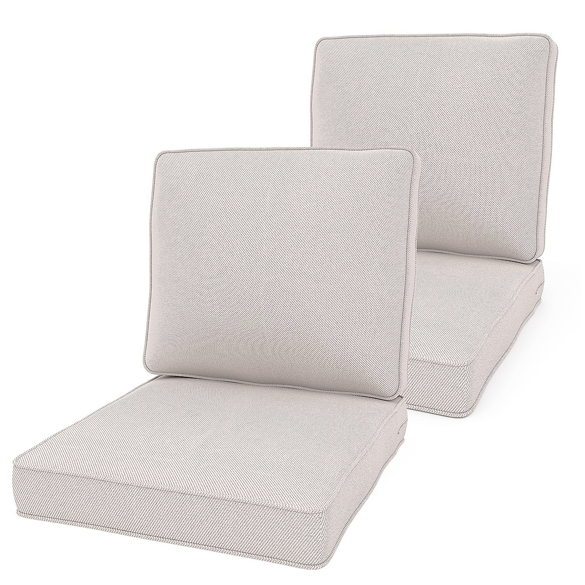 Outdoor Chair Cushions, 24" x 23" High-Density Foam Deep Seat Patio Cushions with Olefin Fabric & Removable Zipper Cover, Outdoor Furniture Replacement Cushions Set of 2 for Chair Sofa Couch - Beige