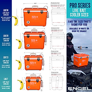 Engel 30qt Live Bait Cooler Box with 2nd Gen 2-Speed Aerator Pump - Portable Fishing Station & Minnow Bucket for Shrimp & Other Live Fish with Aerator - ENGLBC30-N in Orange High-Visibility