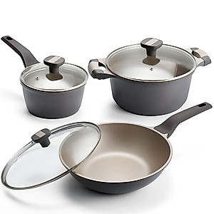 HENSENMEN Pots and Pans Set Nonstick, 6 Pcs of Kitchen Cookware Set, Dishwasher Safe Cooking Pots and Pans Set w/Saute Pan & Saucepan & Casserole Pot