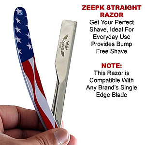 Straight Edge Razor - Barber Salon Quality (American Flag) Men's Beard Cut Throat Razor + 10 Shaving Blades By Zeepk