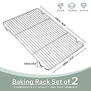 Herogo Cooling Rack Set of 2, Stainless Steel Large Baking Oven Rack, 16.5" x 11.5" Fit Half Sheet Pan, Bacon Cake Cookies Rack for Cooling Grilling Roasting, Rust Resistance