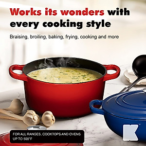 Enameled Cast Iron Cookware Set - 5 Pieces Solid Colored Braiser Dish, Fry Pan, & Dutch Oven Pot with Lids - Heavy Duty Non-Stick Kitchen Cookware Sets for Induction, Gas Stoves & All Cooktops