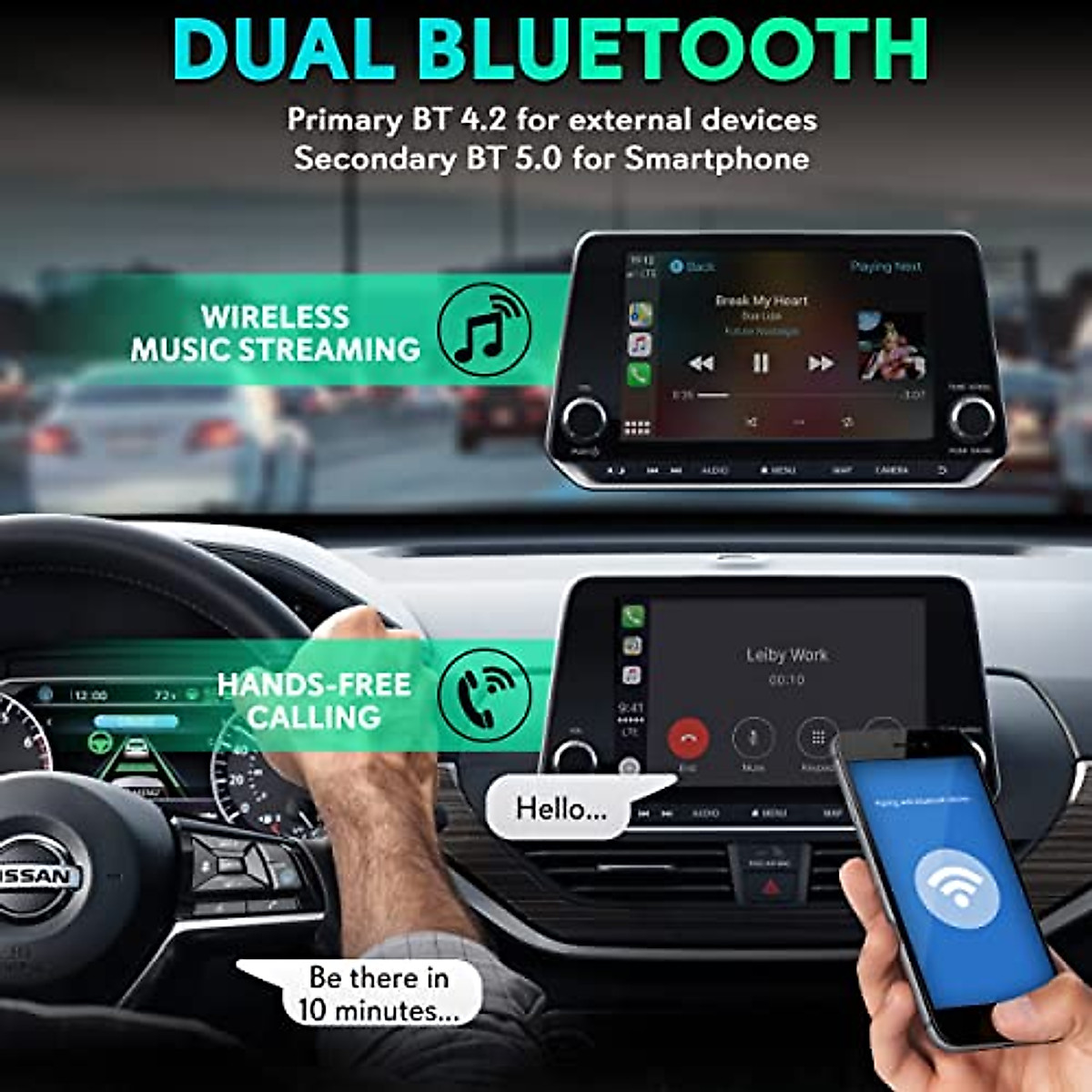 Pyle Wireless Carplay iA Box, 4GB RAM 64GB ROM, 2.4GHz, 5GHz Dual Band WiFi BT Octa Core 64Bits D, 4K Full HD, H.265, USB3.0 Android Box, Screen Mirroring, Install Android Apps - PAS22BK