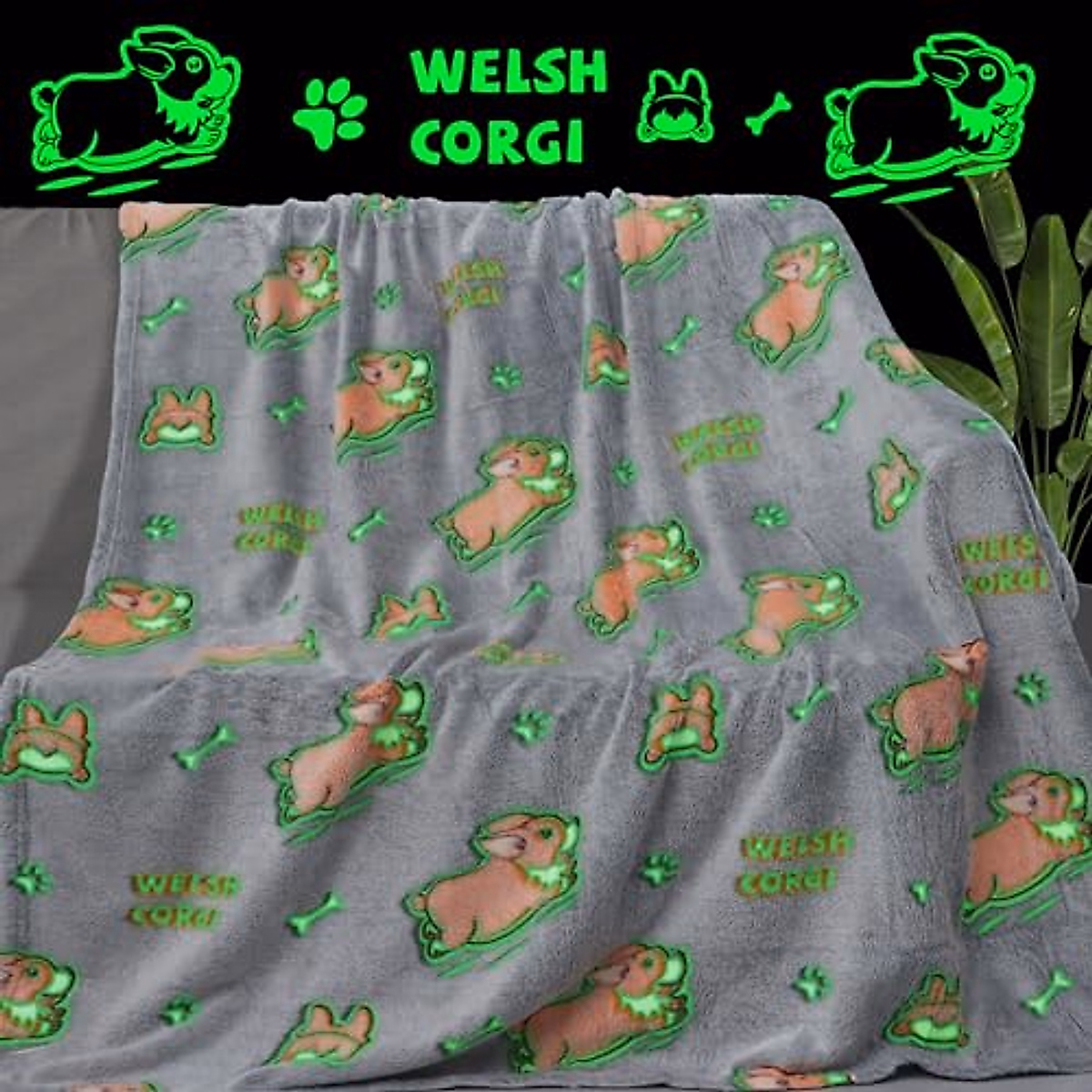 Cute Corgi Blanket Corgi Gifts for Corgi Lovers Glow in The Dark Blanket Flannel Plush Kids Blanket Corgi Stuff Decor Home Soft Flannel Blanket for Couch Sofa Christmas Birthday Gifts