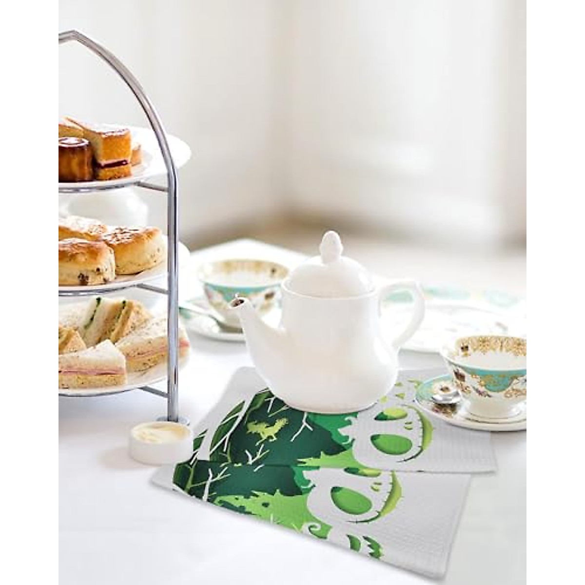 Hokiten Halloween Waffle Kitchen Towels Dishcloths, Green Ombre Pumpkins Castle Witch Absorbent Dish Towels | Hand Towels for Bathroom/Bar, 12 x 12 Inch, 2 Pcs