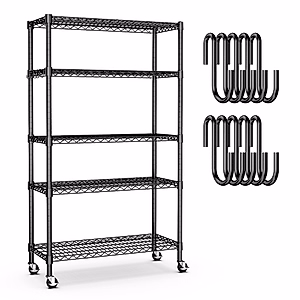 CHANGSHENG 5-Tier Black Wire Shelves, 1750LBS Heavy Duty Shelving Units and Storage for Kitchen, Pantry, Balcony, Large Storage Capacity Metal Stand 36" D x 18" W x 71" H