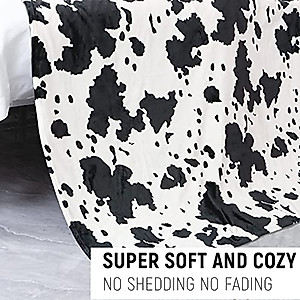 Gitrat Black Fleece Cow Print Blanket Soft Warm Flannel Cozy Cow Blankets for Adults Lightweight Travel Blankets Couch Sofa All-Season Cow Blankets and Throws Plush Gift for Daughter Mom