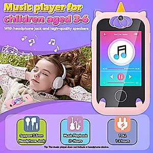 Lizzbey Unicorn Phone for Girls Age 3-8 - Touchscreen Learning Toy with Camera and 8G SD Card