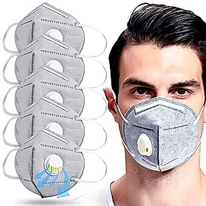 Face Mask with Breathing-Valve 5 Pack | Breathable Grey Face Mask for Women and Men Anti-irritant | Sports Face Masks Lightweight & Comfortable on Skin