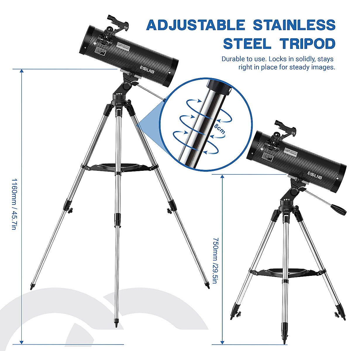 ESSLNB Astronomical Reflector Telescopes 114AZ Mount with Shutter Control and Steel Tripod 500mm Telescopes for Adults Astronomy Beginners with Phone Adapter 3X Barlow Lens and Moon Filter