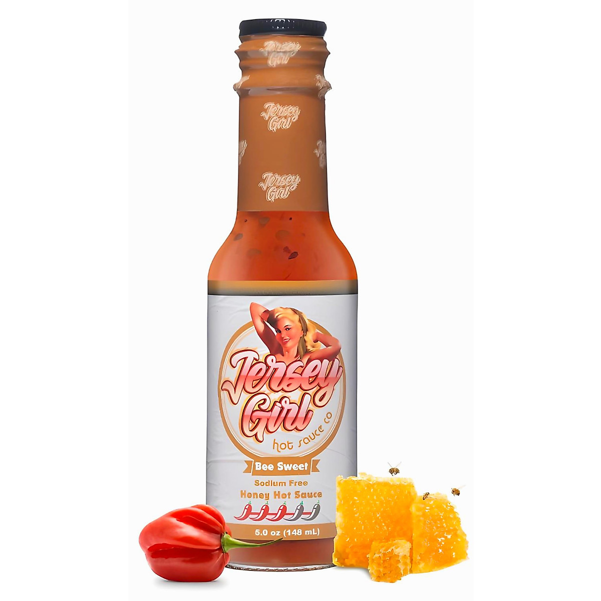 Jersey Girl (Bee Sweet Honey Hot Sauce) Trinidad Scorpion & Ghost Pepper - No Sodium/Salt Free