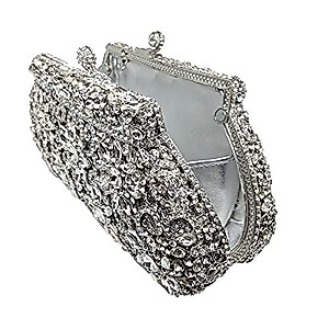 Boutique De FGG Women Silver Crown Minaudiere Evening Bags Flower Crystal Clutch Purses Wedding Clutch