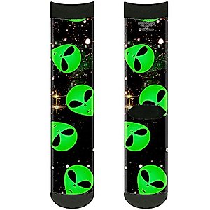 Buckle-Down mens Buckle-down Socks Aliens Head Scatt Galaxy/Green/Black Crew Backpacks, Multicolor, Crew US