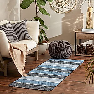 DII Chindi Rug Collection, Reversible, Recycled Yarn, Hand-Dyed, 2 Ft 3in x 6 Ft, Denim