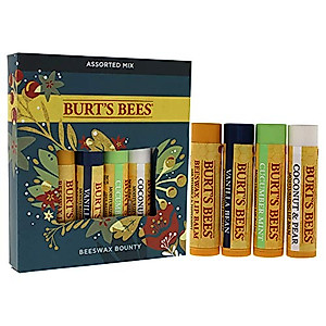 Burt’s Bees Holiday Gift, 4 Lip Balm Stocking Stuffer Products, Beeswax Bounty Assorted Set - Original Beeswax, Vanilla Bean, Cucumber Mint & Coconut Pear (Old Verison)