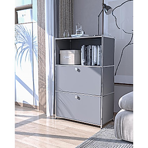 Simplink Metal Shelf with 2 Flap Doors, Large Capacity Cabinet,DIY Modern Home Furnishing,Perfect for Home, Office, Kitchen, Hallway,Foyer (Grey)