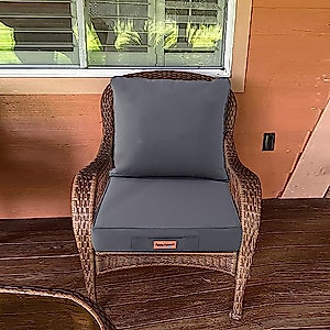 Faible Poisson Outdoor Chair Cushions, 18 x 18 Inch Waterproof Patio Furniture Back & Deep Seat Cushion Set with Handle and Anti-Slip Straps for Indoor Garden Camping, Plain Dark Grey