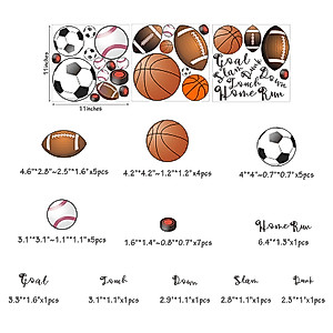 Sports Wall Decals Soccer Decal for Wall Rugby Wall Decals Baseball Wall Decor Basketball Decal Removable Peel and Stick Wall Decals Football Sticker for Boys Room