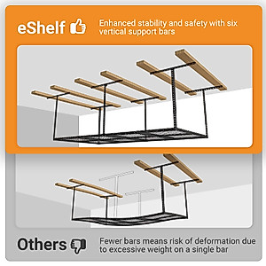 eShelf 4ftx8ft Overhead Garage Storage Rack, Heavy-Duty Metal Garage Ceiling Storage Rack, 22''-40" Adjustable Ceiling Drop-Down, 600 lb. Loading Weight Capacity, Black