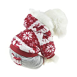 FLAdorepet Fleece Dog Winter Jacket Coat with Fur Collar, Snowflake Elk Christmas Puppy Cat Pet Jumpsuit Costume Clothes for Small Dog (X-Large, Red)