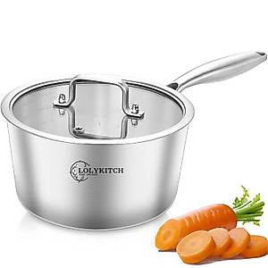 LOLYKITCh Whole Body Tri-Ply 3 QT Stainless Steel Saucepan with Lid,Dia.20CM Induction Cooking Pot,Oven & Dishwasher Safe,Detachable Handle.